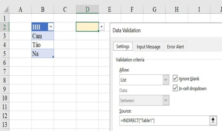 Sử dụng Excel Data Validation tạo danh sách dữ liệu nhanh