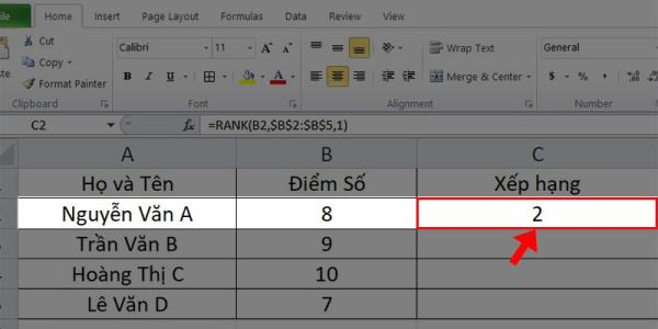 3 bước sử dụng hàm Rank Excel sắp xếp thứ hạng nhanh chóng