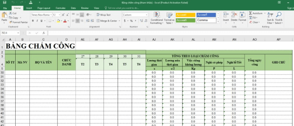 Hướng dẫn tạo bảng chấm công trong Excel cho doanh nghiệp